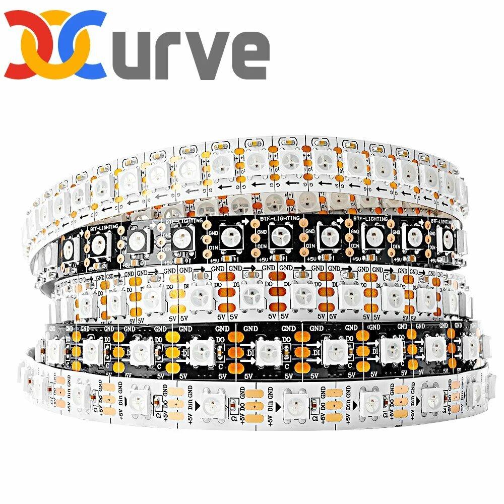 Cocurve светодиодная лента WS2812B RGB 30/60/74/96/100/144 пикселей/м 5В Black PCB, IP30 5 M 60 Led