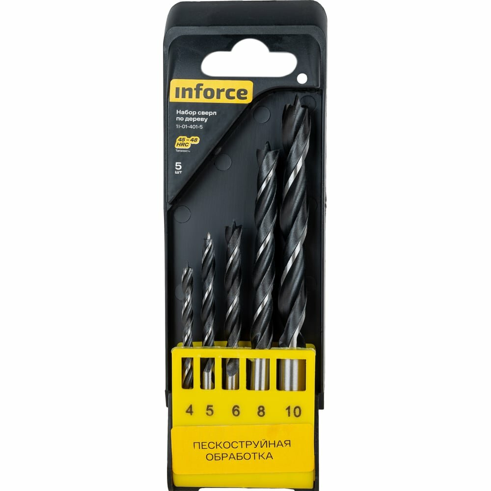Набор сверл по дереву 5 шт (4,5,6,8,10мм) Inforce 11-01-401-5, 4 мм, пластиковая