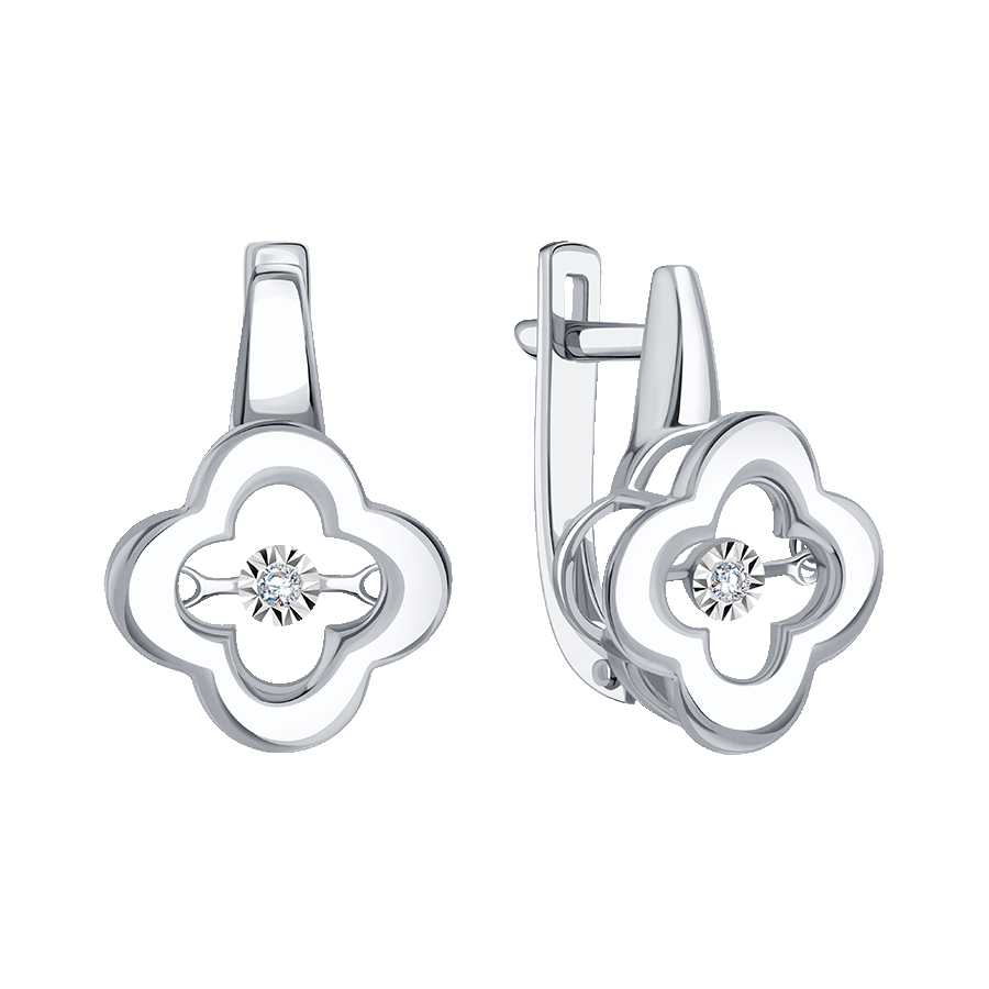 Серьги, белое золото, 585 проба, бриллиант