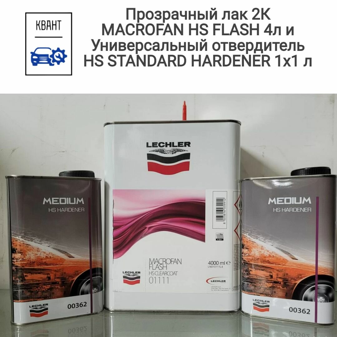 Прозрачный лак 2К MACROFAN HS FLASH 4л и Универсальный отвердитель HS STANDARD HARDENER 1х1 л