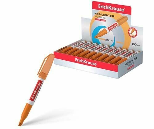 Маркер выделитель ErichKrause Visioline V-11 Mini Оранжевый скошенный, в к/кор 56903 . Комплект из 20 маркеров