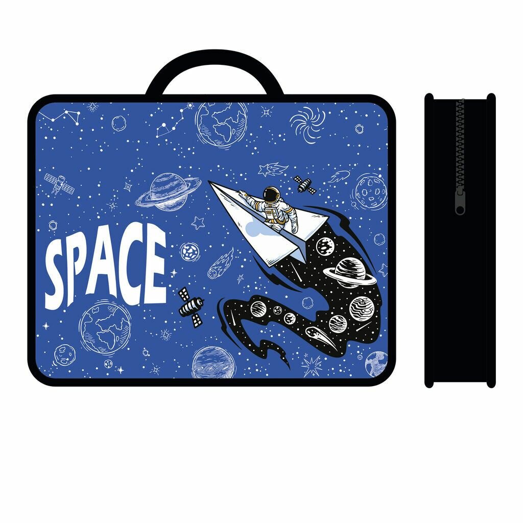 Папка А4 (330*260*75) с ручками, молния, пластик "Космос"