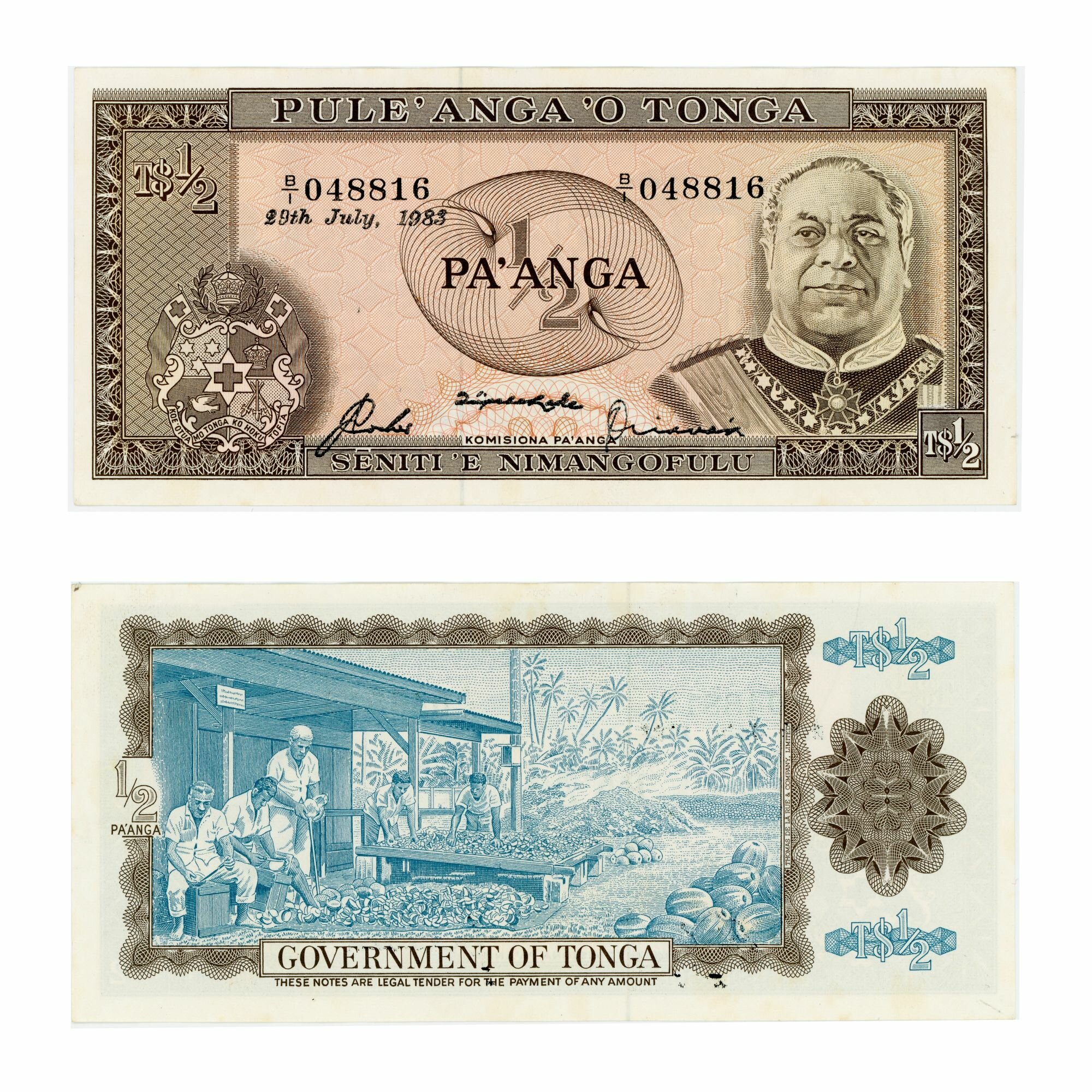 Банкнота Тонга 1/2 паанга 1983 год Uncirculated (UNC) Pick 18