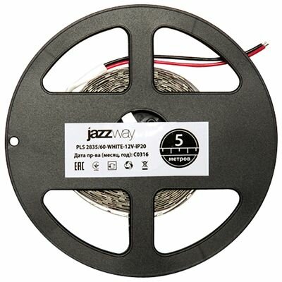 Лента свд 12В 12Вт/м 120свд/м 3500К 960лм/м 2835 IP65 Jazzway 5м