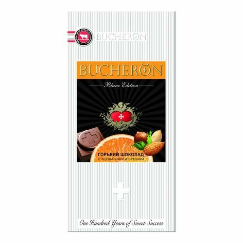 Bucheron Шоколад горький Blanc Edition, с Апельсином и Орехами, 85 г, 1 шт