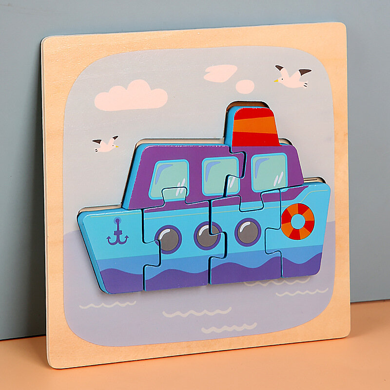Деревянная головоломка для малышей: фигурка кораблика обучающая игрушка с яркими цветами