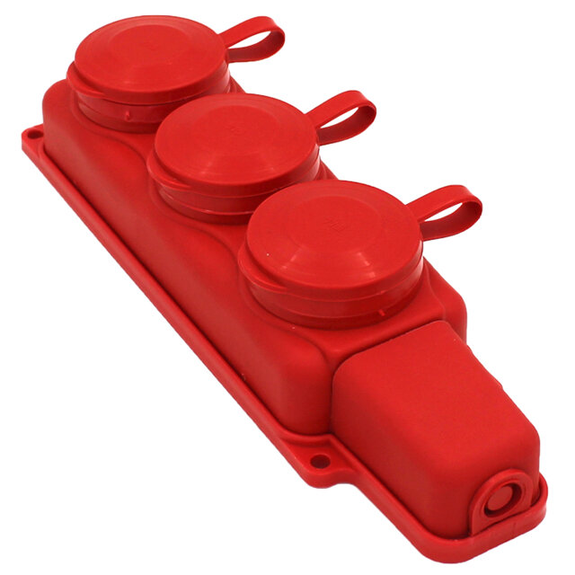 ВЭП свет колодка тройная каучуковая с заглушкой IP44 200-250В 2P+E 16А красная