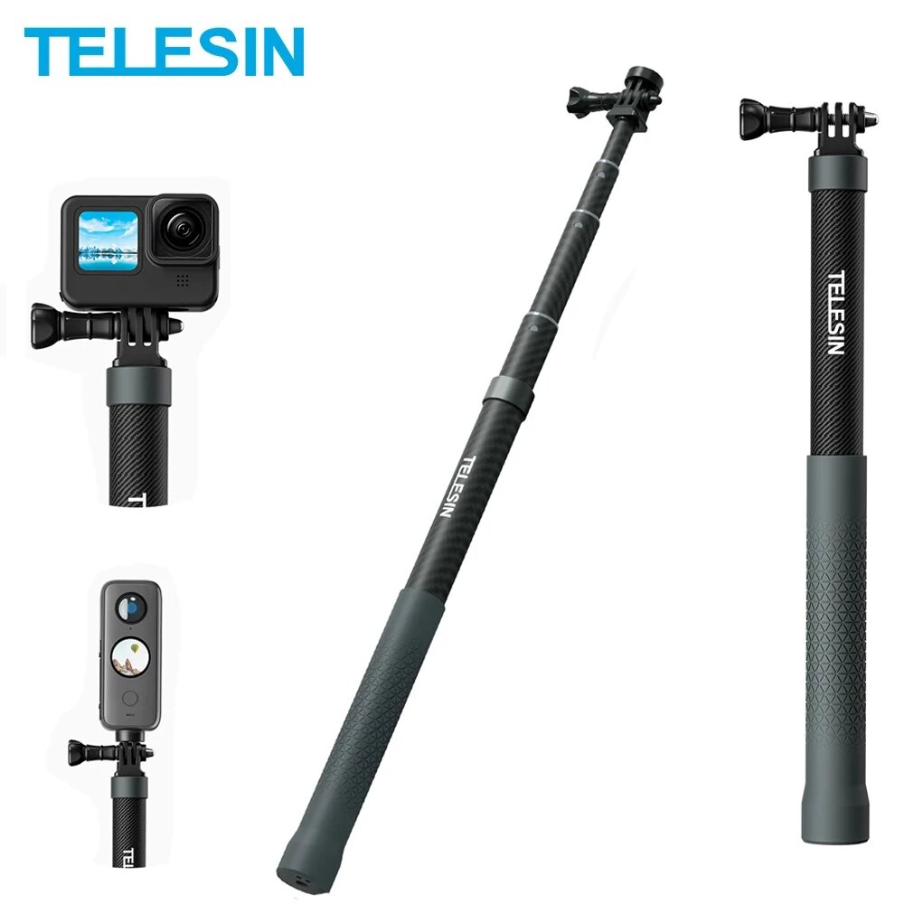 TELESIN Углеродная палка для селфи 1.2м 3м для GoPro DJI Insta360 1.2m