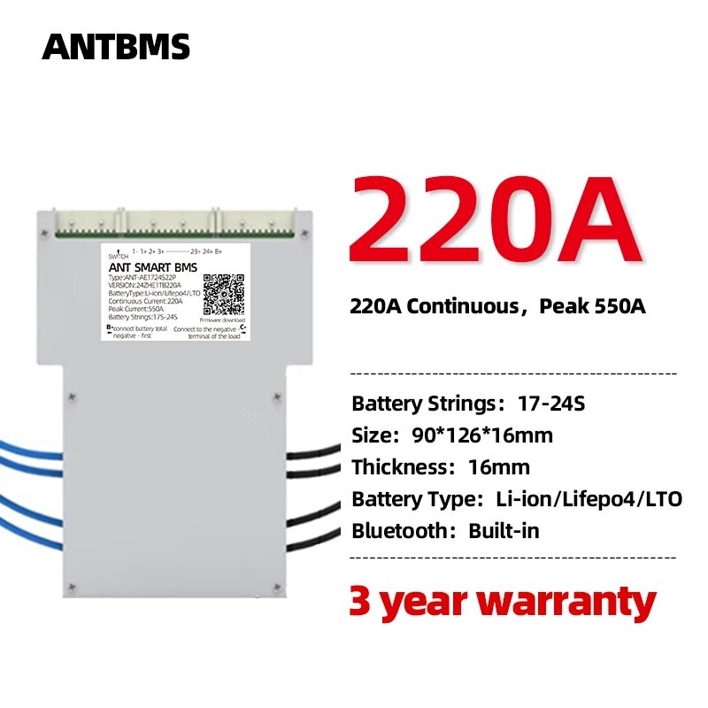 ANT BMS 17-24S 220A Li-ion/LiFePO4/LTO Bluetooth