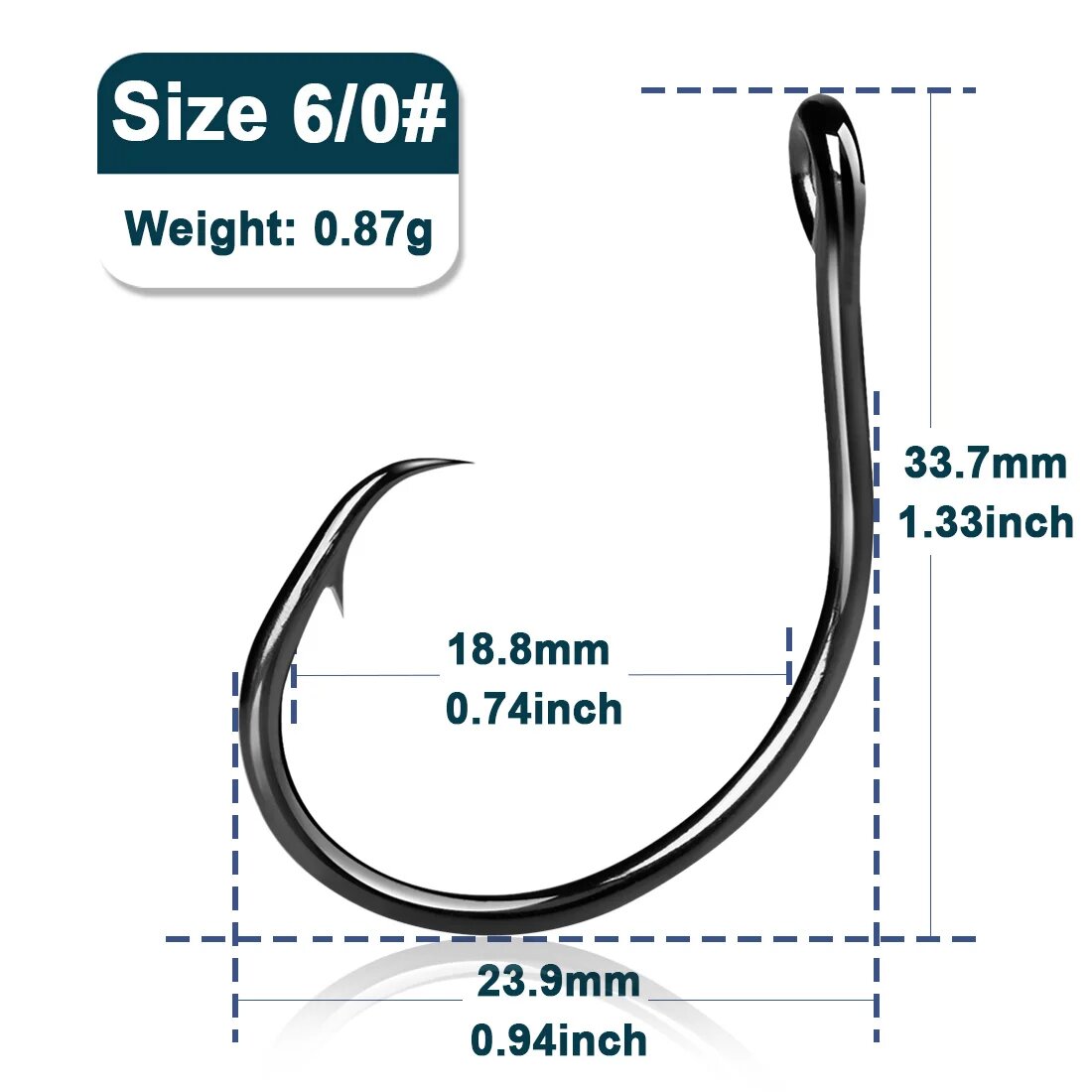 Круглые рыболовные крючки 9KM DWLIFE из высокоуглеродистой стали 25 Pcs, Size6-0 Gap 18.8mm