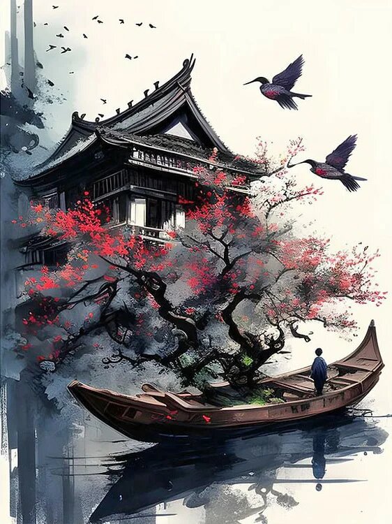 HUACAN Набор для вышивки крестом Горы Дерево Пейзаж 30x40cm, 2797, 11CT picture printed