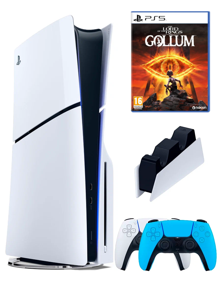 PS5 (ПС5) Игровая приставка Sony PlayStation 5 Slim disk+2-й геймпад(голубой)+зарядное+ Gollum , 1000 ГБ