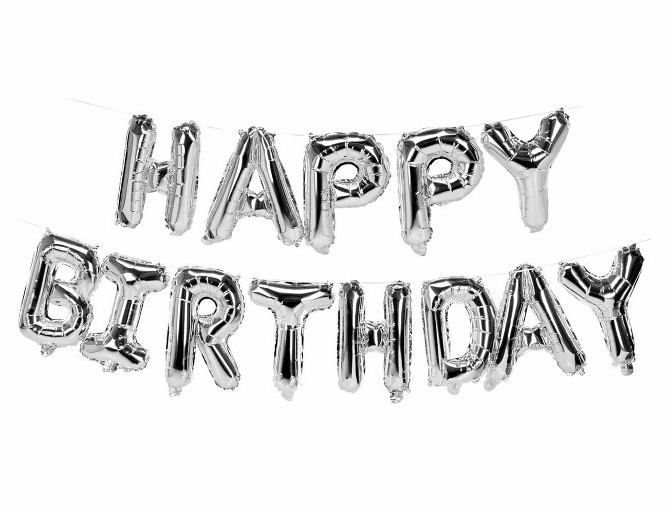 Надувная растяжка С днём Рождения (Happy Birthday), серебряная, 40 см, Koopman International M25000090-2