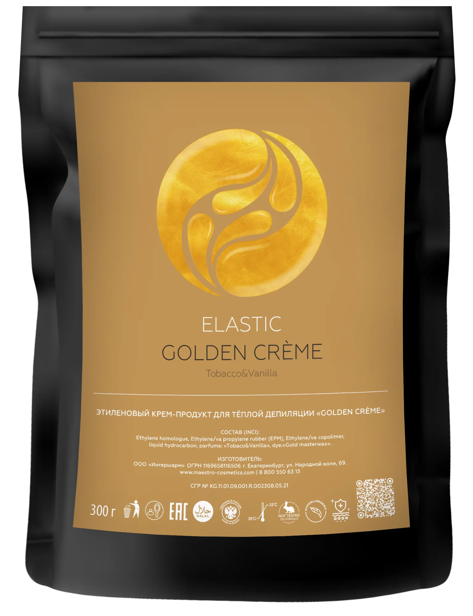 Этиленовый продукт для теплой депиляции Golden Creme Tobacco&Vanilla Maestro Cosmetics, 300 гр