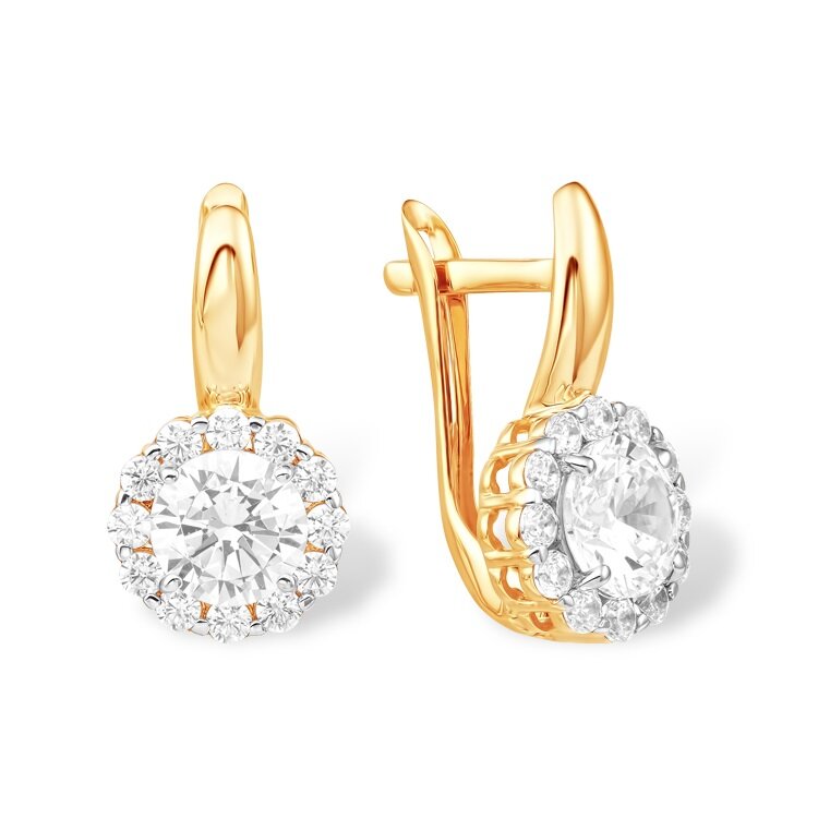 Серьги Яхонт, золото, 585 проба, фианит