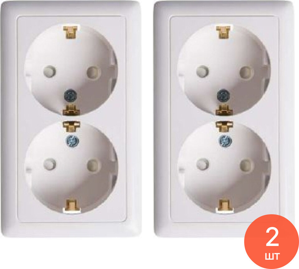 Розетка силовая штепсельная Systeme Electric / Систем Электрик Хит, 16А 250В IP20 белый, с заземляющим контактом и шторками RA16-239-B / электрооборудование (комплект из 2 шт)