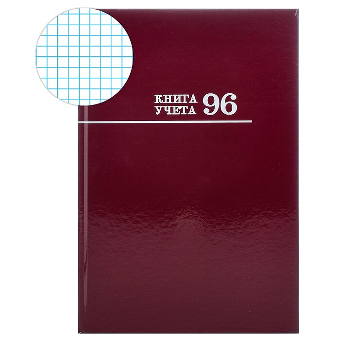 Книга учета Проф-пресс 96 листов, Бордо, клетка переплет, блок-офсет, 200х298 мм (96-3169)