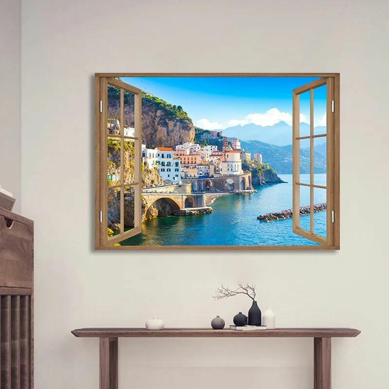 Картина "Вид из окна", поп-арт, Италия 3, на подрамнике, крепление "крокодил"