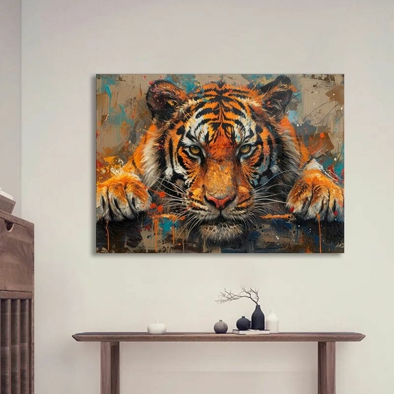 Картина "Тигр", 30x40см, холст, дерево, на подрамнике, крепление "крокодил"