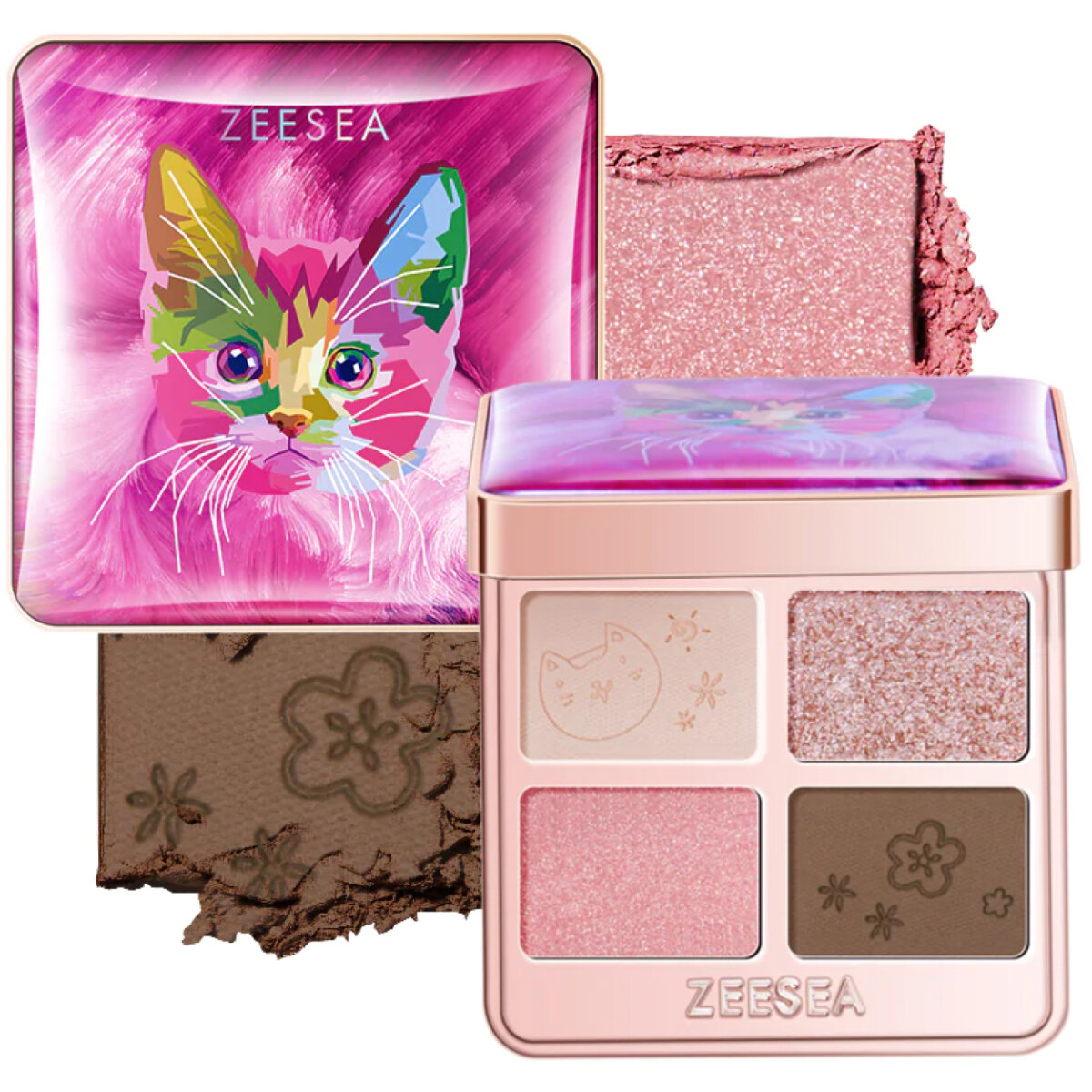 Тени для век Zeesea Tipsy Kitty Eyeshadow Quad т.02 Розовое вино 3,5 г