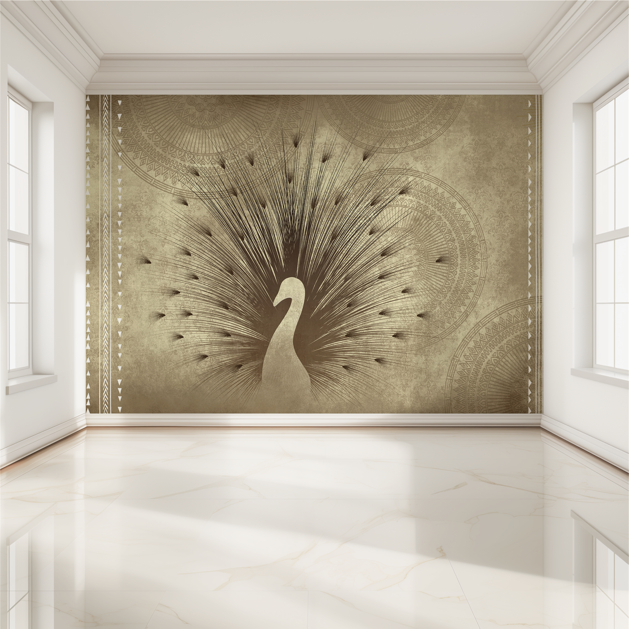 Фотообои 3д на стену "Павлин", флизелиновые 400х270 см на кухню, спальню, зал