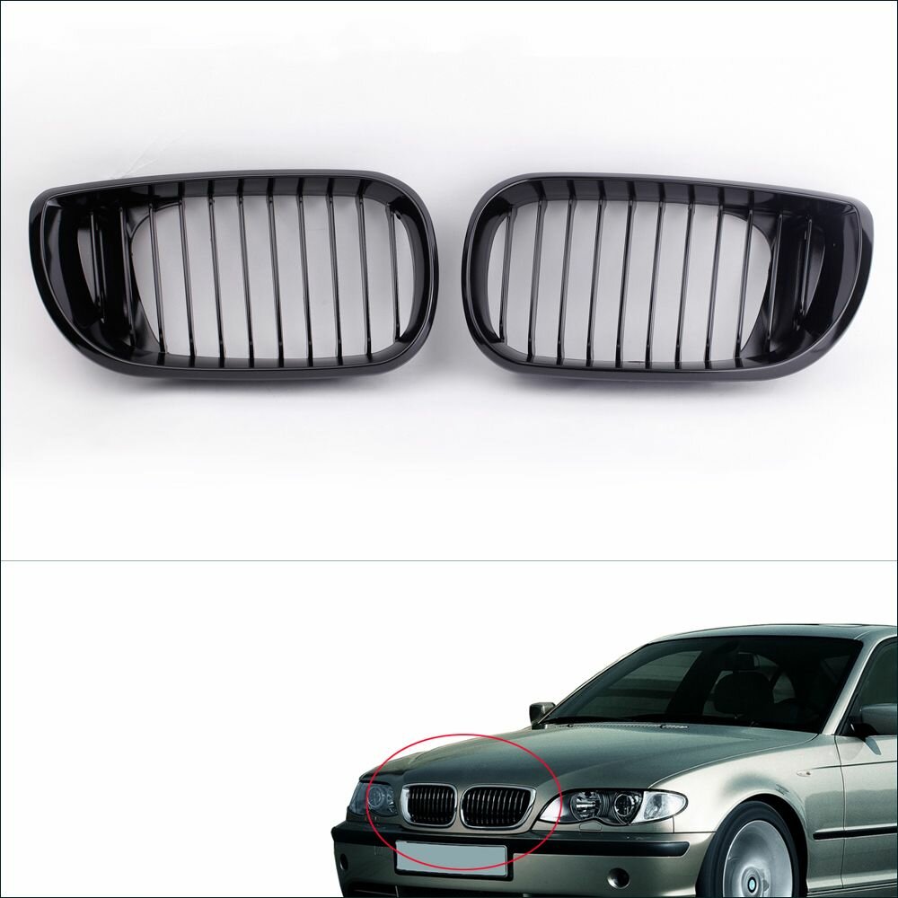 2 шт. глянцевая черная передняя решетка для BMW E46 3 серии 4 двери 2002-2005