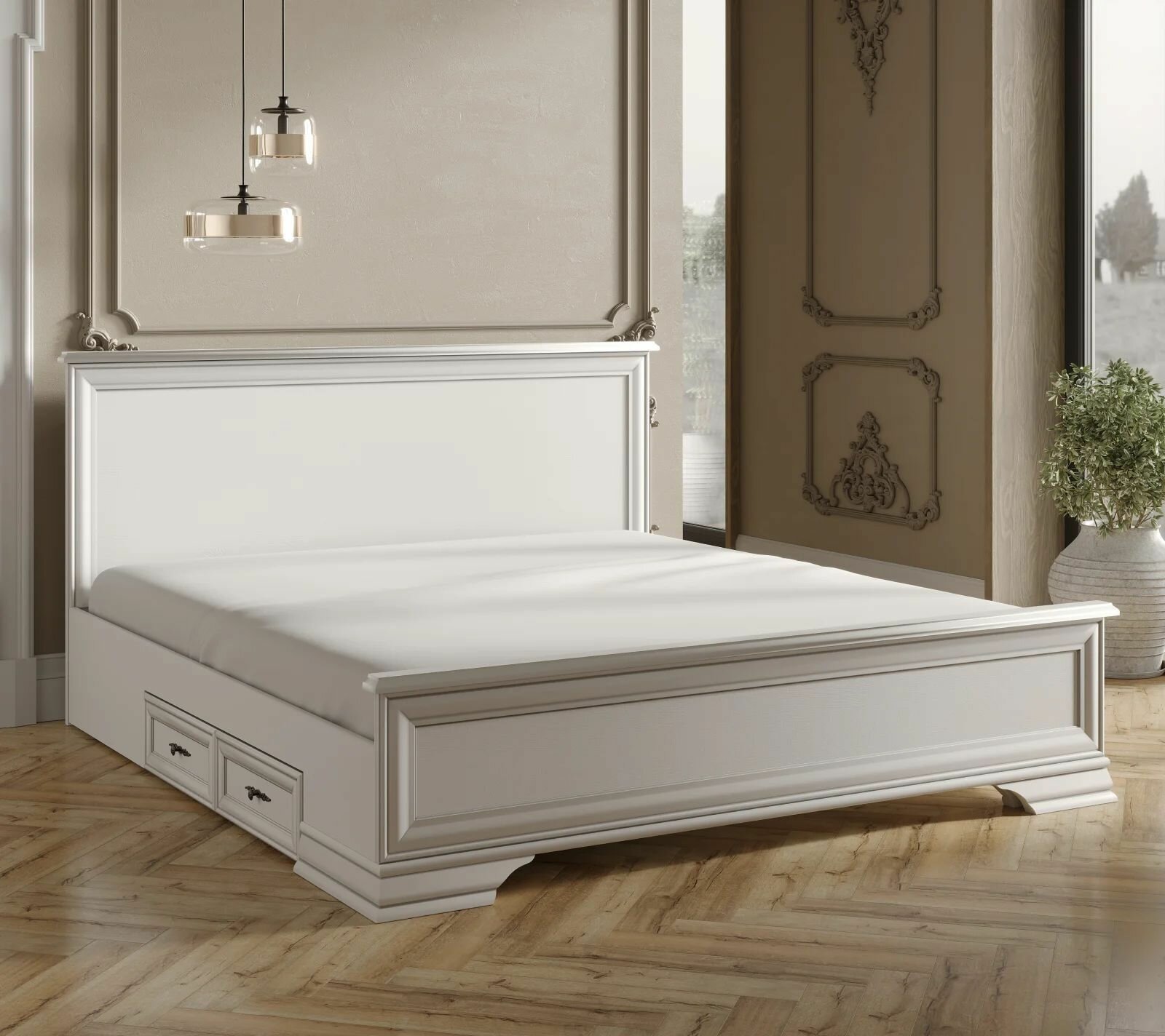 Кровать двуспальная Kentaki LOZ180*200, белая 180*200 см, с выкатными ящиками