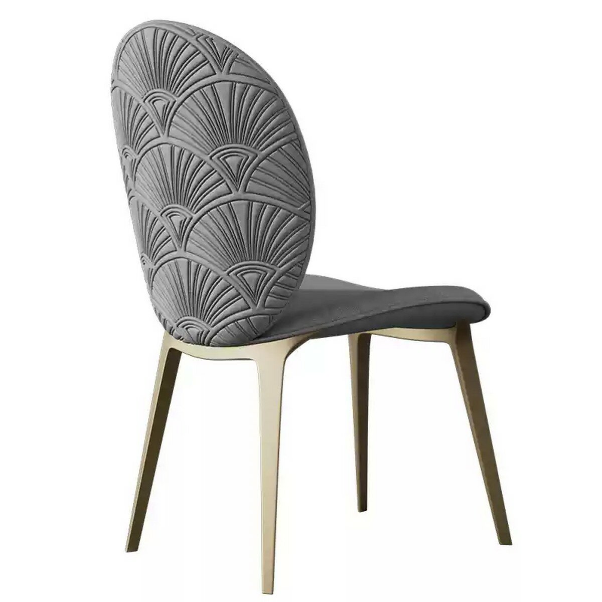 Стул для столовой обеденный в стиле Astrid (серый, узор в виде веера, микроволокно, золотые ножки)
