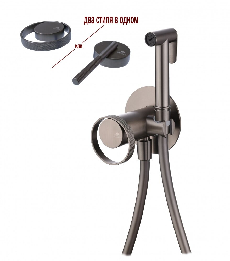 Встраиваемый смеситель с гигиеническим душем из латуни Ganzer GZ19157-Q графит