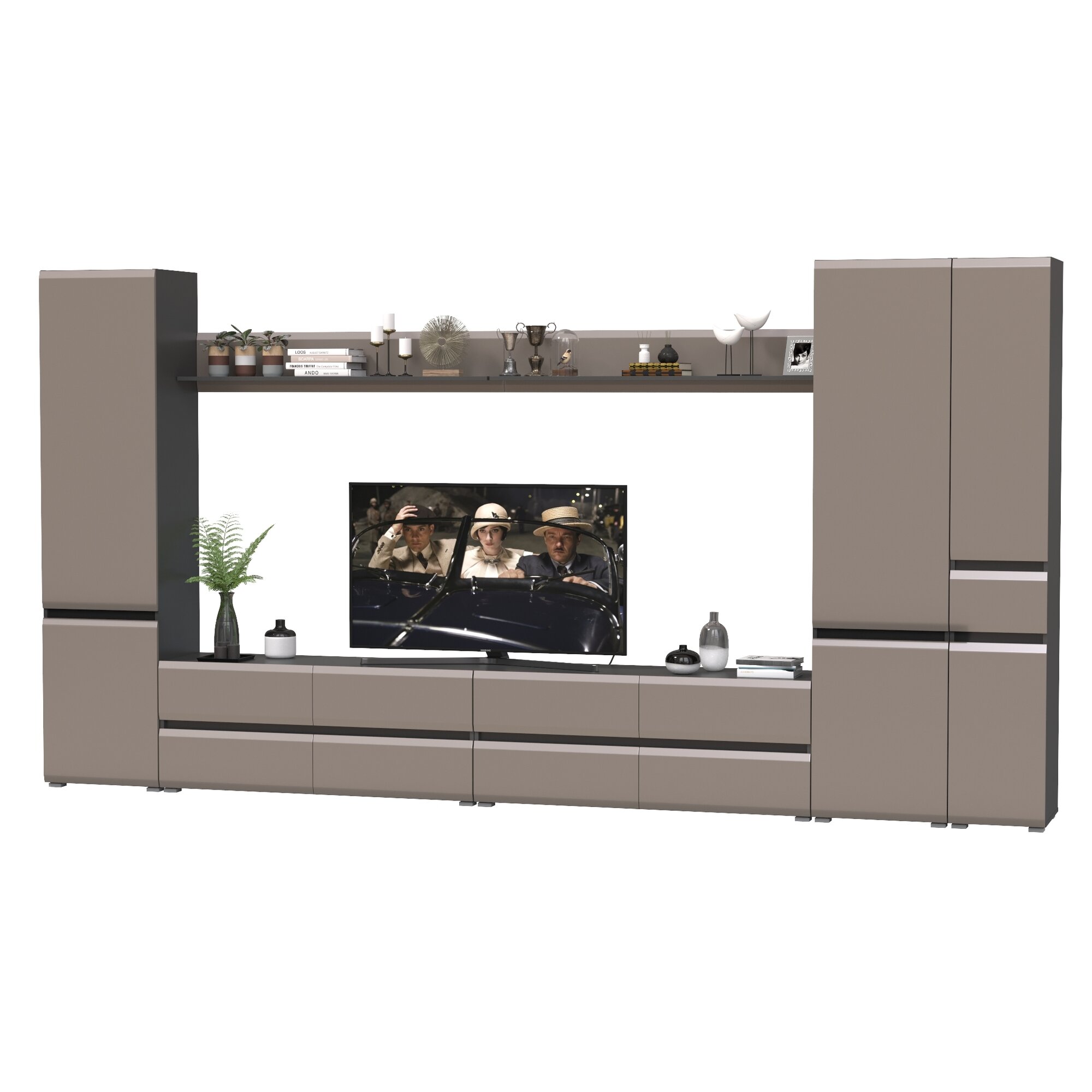 Мебель в гостиную Моби Сидней № 111, цвет антрацит/МДФ веллюто капучино, 394,8х41,3х205,2 см.