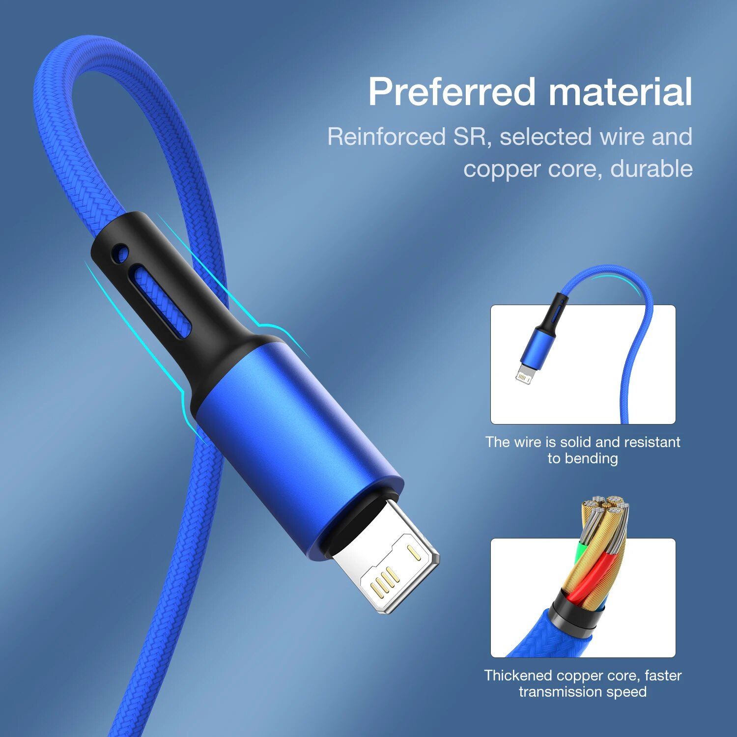 Синий USB кабель для iPhone 2 м — фото 1