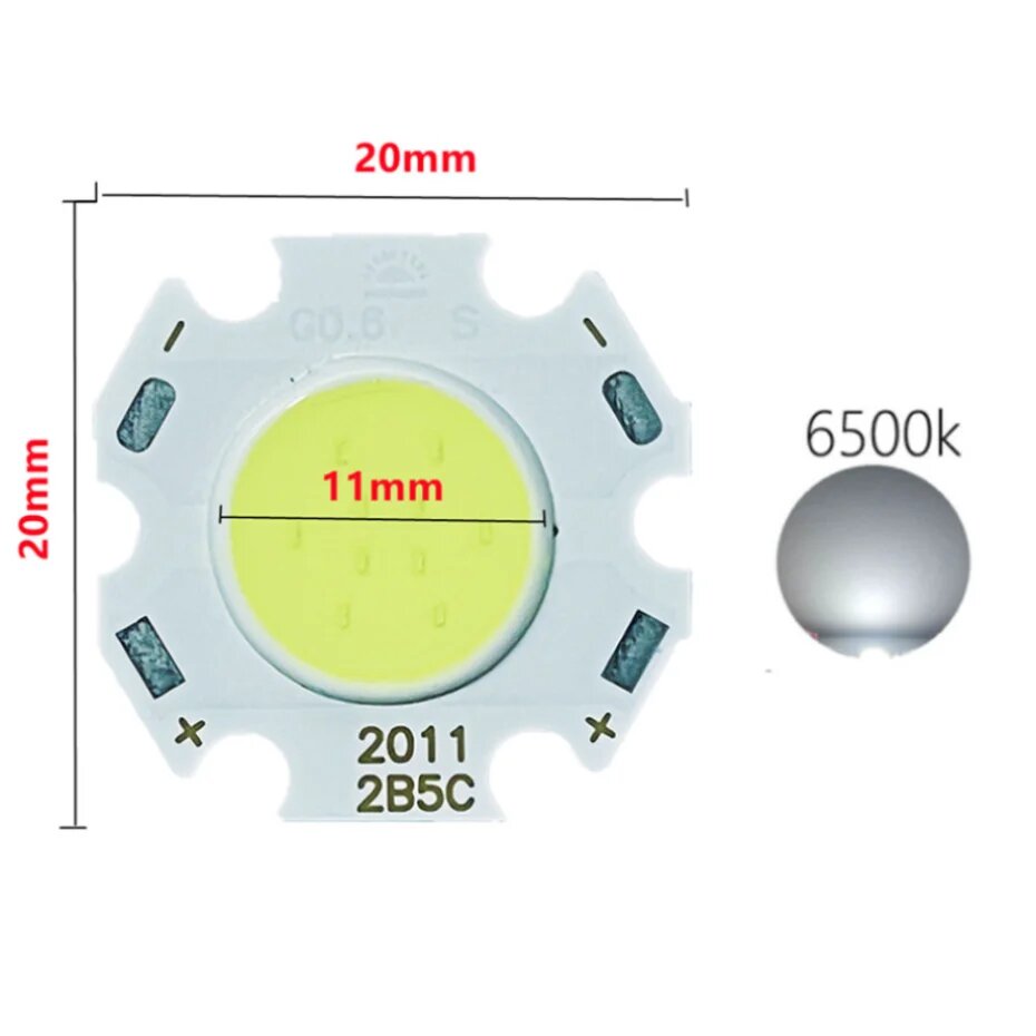 LED чип 20x20mm, 6500K, белый, 3W DC9-10V 250mA
