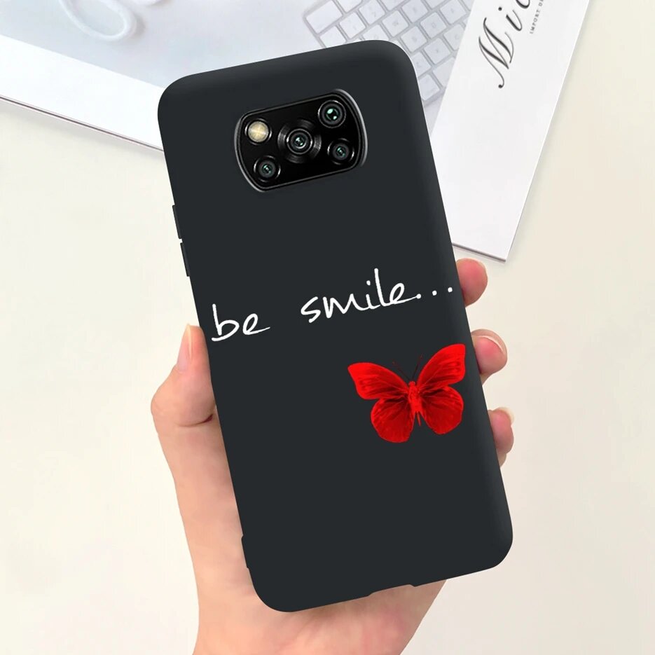 Черный чехол на Xiaomi Poco X3 Pro с бабочкой