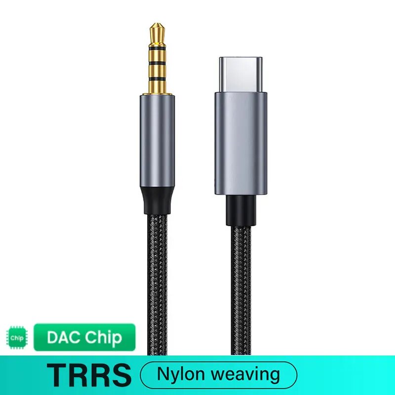 Аудиокабель USB Type C до 3,5 мм Aux Nephy TRRS Nylon Braided, 0.5m