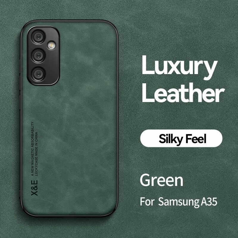 FASNYA Кожаный чехол на Samsung Galaxy A35 (Самсунг Галакси A35) с защитой камеры противоударный, ля магнитного авто-держателя