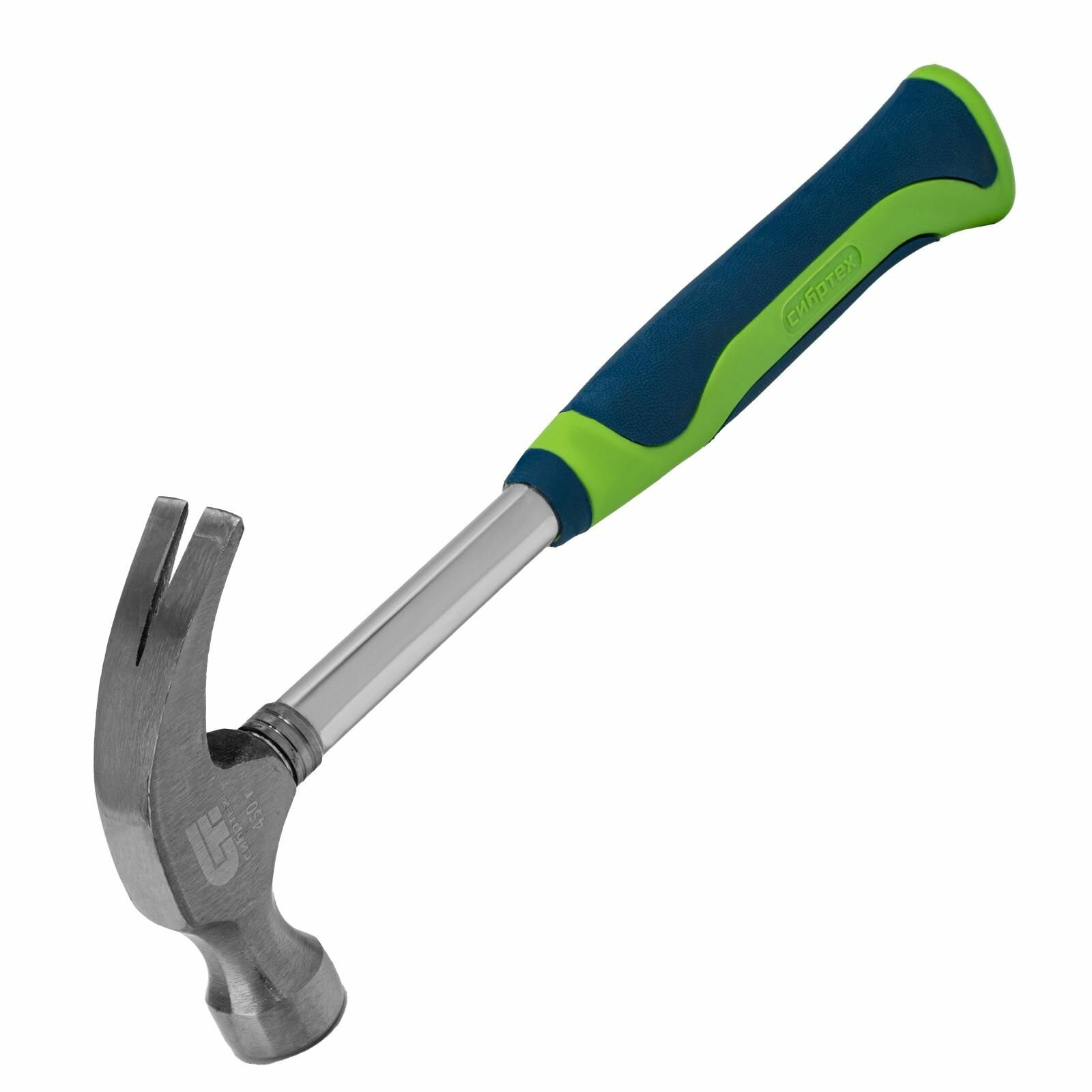 Молоток-гвоздодер металлическая трубчатая обрезиненная рукоятка вес 450 г боек 27 мм