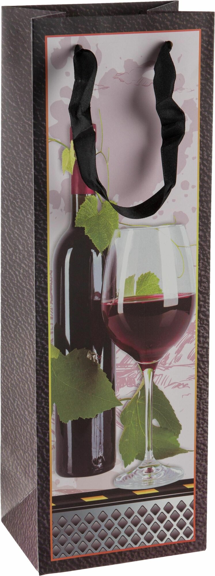 Пакет подарочный, ламинированный, под бутылку Вино, 38х11х11 см