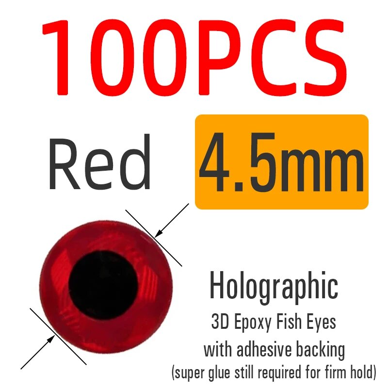100шт Голографические 3D рыбий глаз 4.5mm Red