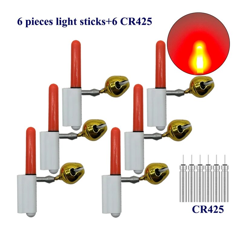 3 шт./6 шт. светящаяся светящаяся палочка для рыбалки с колокольчиком, электронная световая палочка + 3 шт./6 шт. CR425 светильник для океанской рыбалки, светильник для удочки