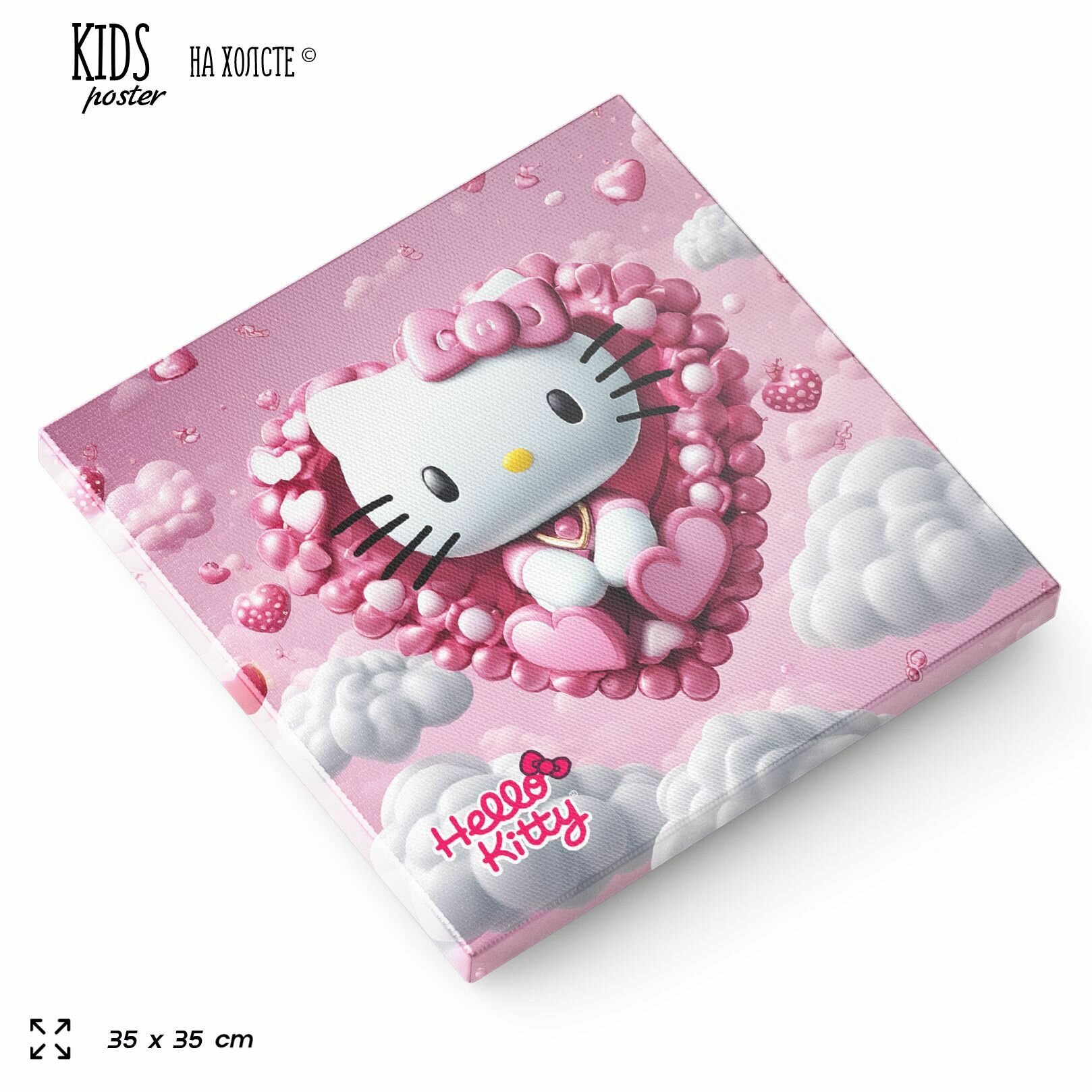 Картина для детей, Hello Kitty, Хэллоу Китти, 35х35 см, холст с печатью на подрамнике, интерьерная, SilverPlane