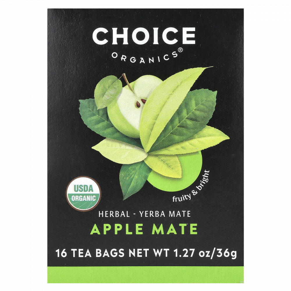 Choice Organics, травяной йерба мате, яблочный мате, 16 чайных пакетиков, 36 г (1,27 унции)