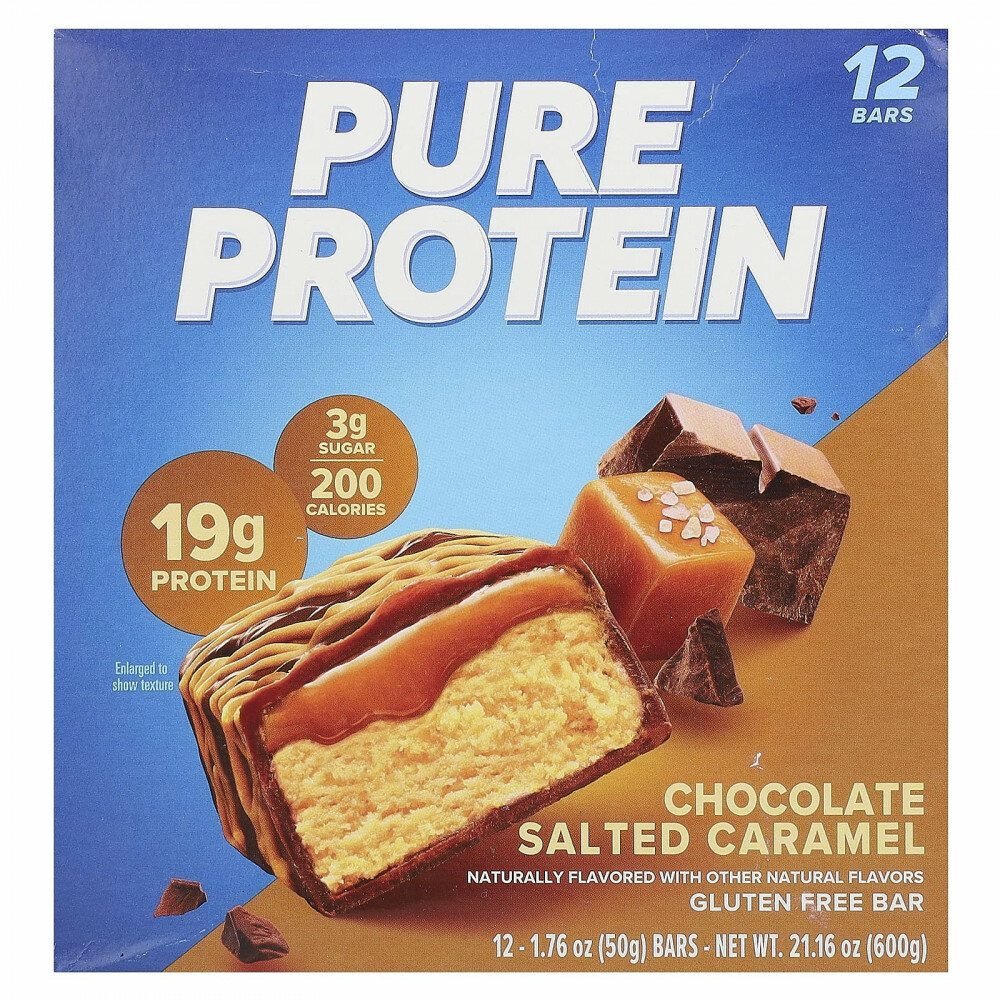 Pure Protein, батончик без глютена, шоколад с соленой карамелью, 12 батончиков по 50 г (1,76 унции)