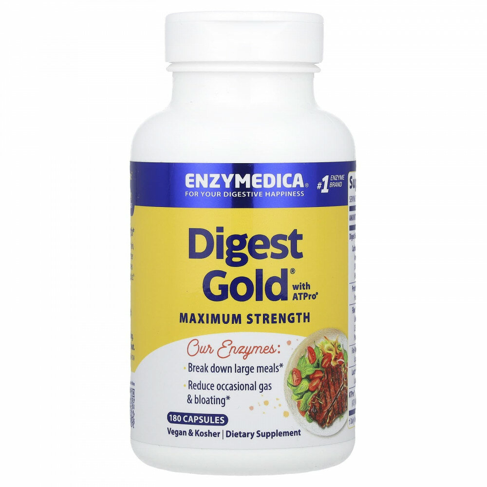 Enzymedica, Digest Gold® с ATPro®, с максимальной силой действия, 180 капсул