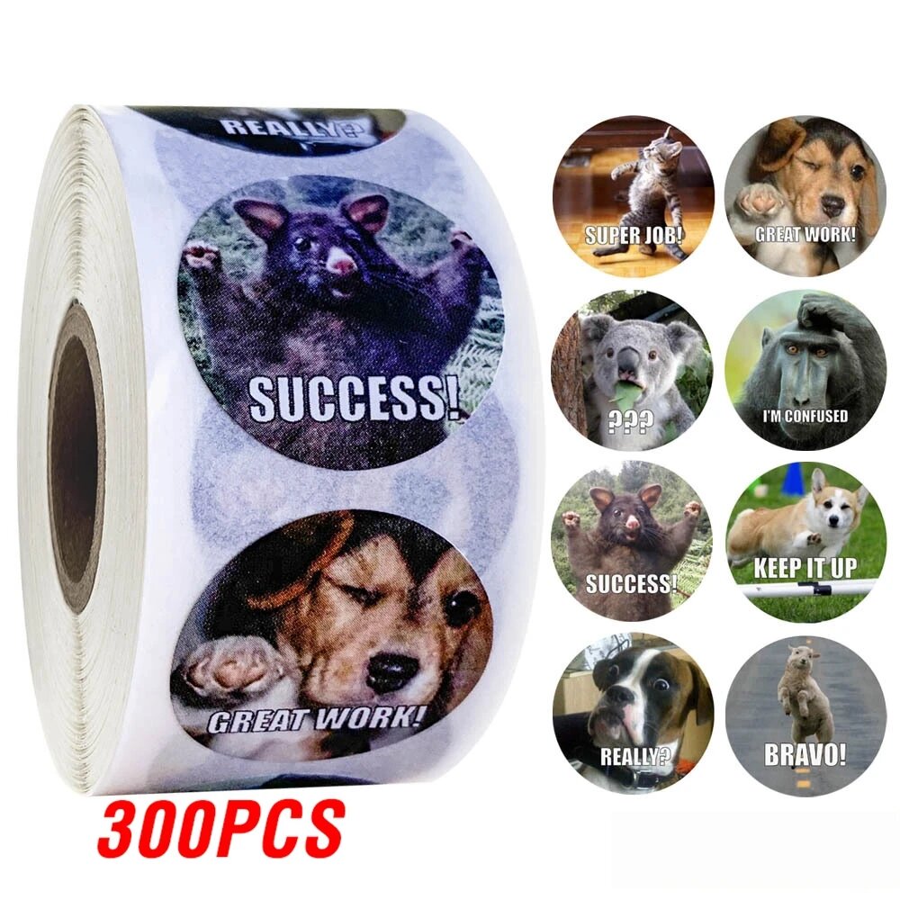 Наклейки с животными "Success!", 300шт, QY2440-300pcs