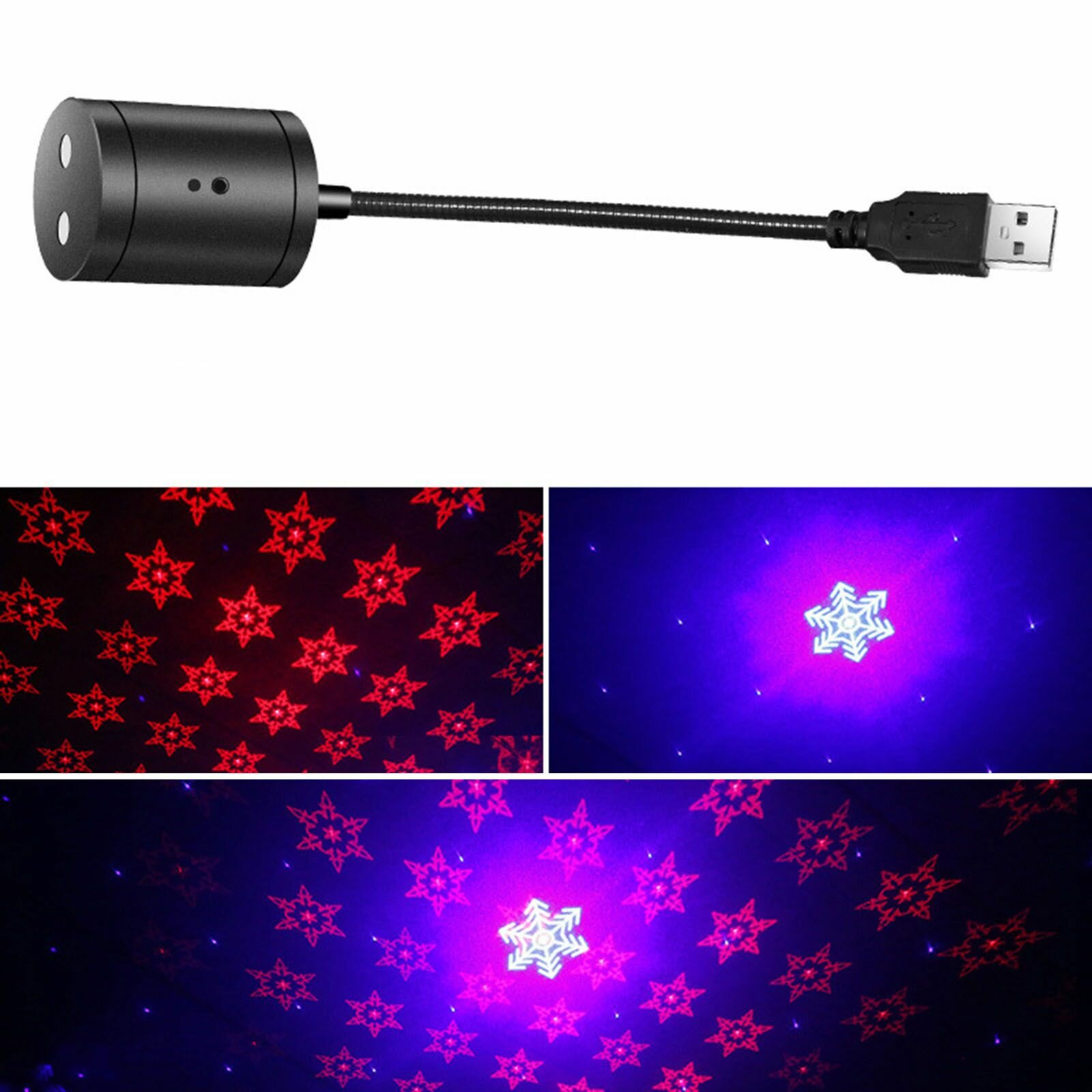 Фары мотоцикла, Автомобильные USB атмосферные огни, двухцветные, 5 режимов - рождественские красно-синие