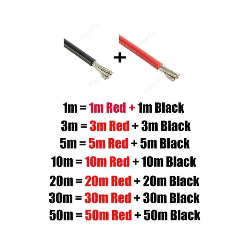DelightFire Термостойкий силиконовый провод 16 14 12 10 8 6 4 AWG 1m, red and black, 4 AWG