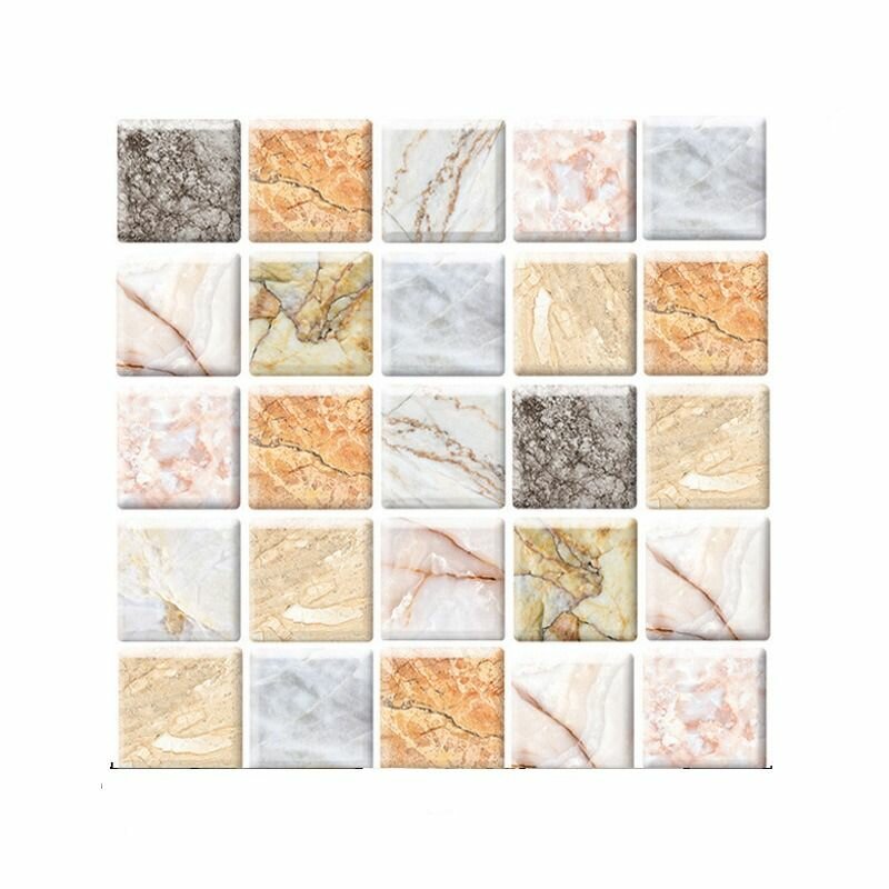 Панели (комплект 10 шт) самоклеющиеся для стен декоративные, 3D, мягкие 30х30 см, толщина 3 мм, водонепроницаемый, Материал ПВХ, мрамор=v=