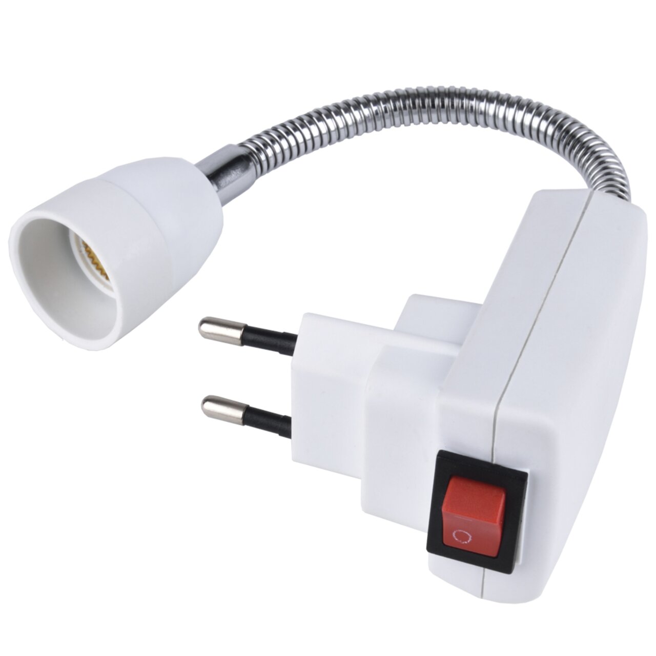 Ecola Base переходник-светильник вилка-патрон E14 с выключателем гибкий 300 мм белый