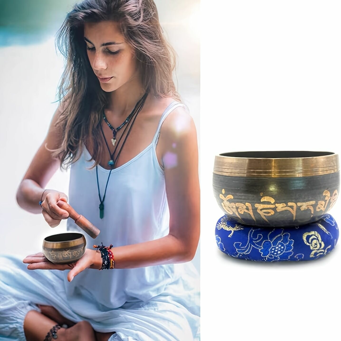 Тибетская буддийская поющая чаша Изготовлено вручную в Непале для занятий Йогой, Медитацией, Осознанностью, Исцелением и балансировкой чакр