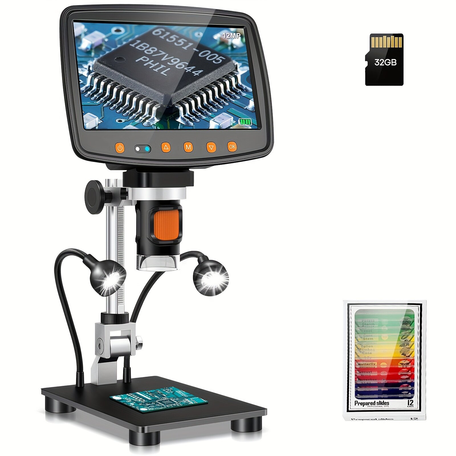 Цифровой микроскоп с 7-дюймовым LCD-экраном, 1500X микроскоп для пайки с HDTV, микроскоп для монет с 12MP, совместимый с Windows/TV